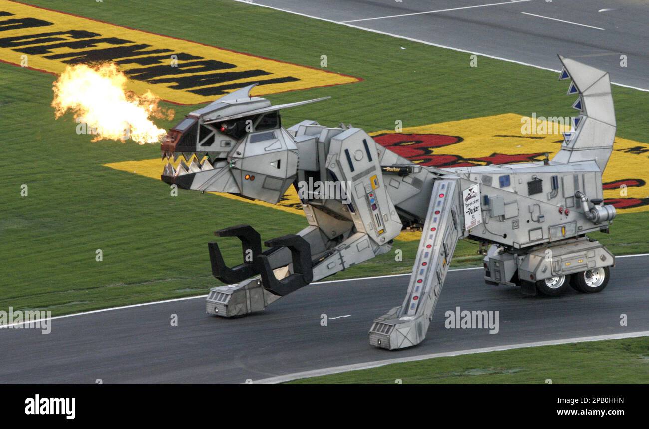 "Robosaurus" spits fire before the NASCAR Nextel Cup Bank of America ...