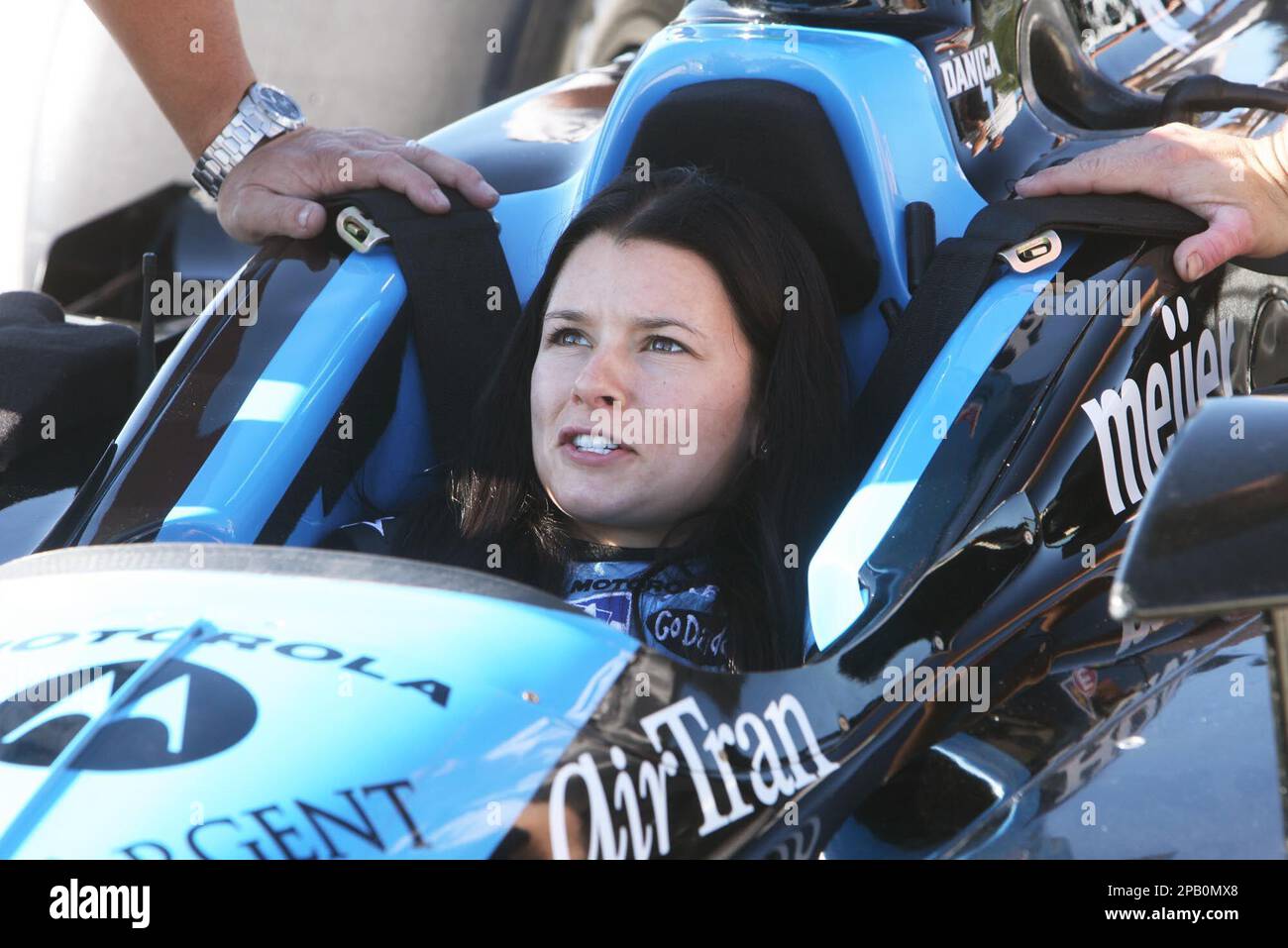Indy Racing League driver Danica Patrick speaks with her crew after ...