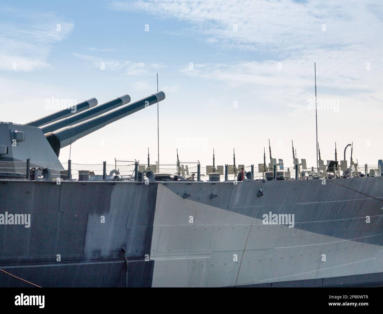 Battleship USS North Carolina docked at Wilmington, NC. Showing side ...