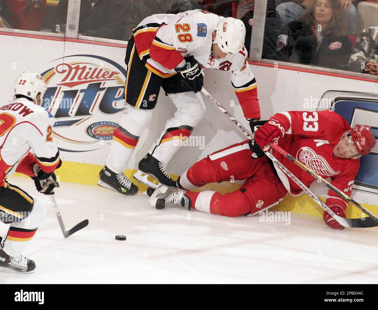 Calgary Flames' Daymond Langkow, left, and teammate Robyn Regehr, of ...