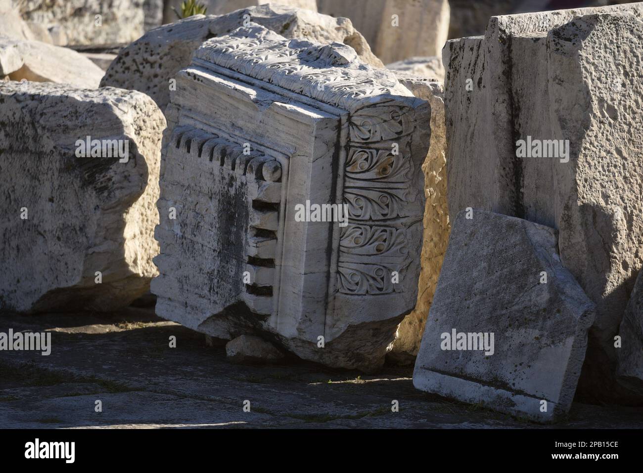 Ancient sculpted marble ruins at the Archaeological Site of Eleusis in ...