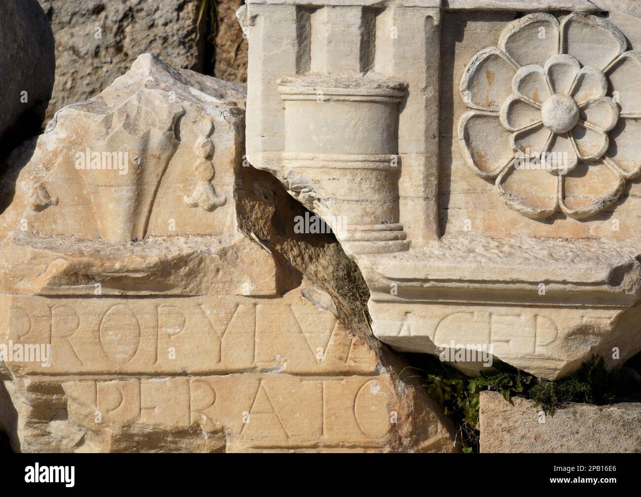 Ancient Greek fragmentary marble inscription at the Archaeological site ...