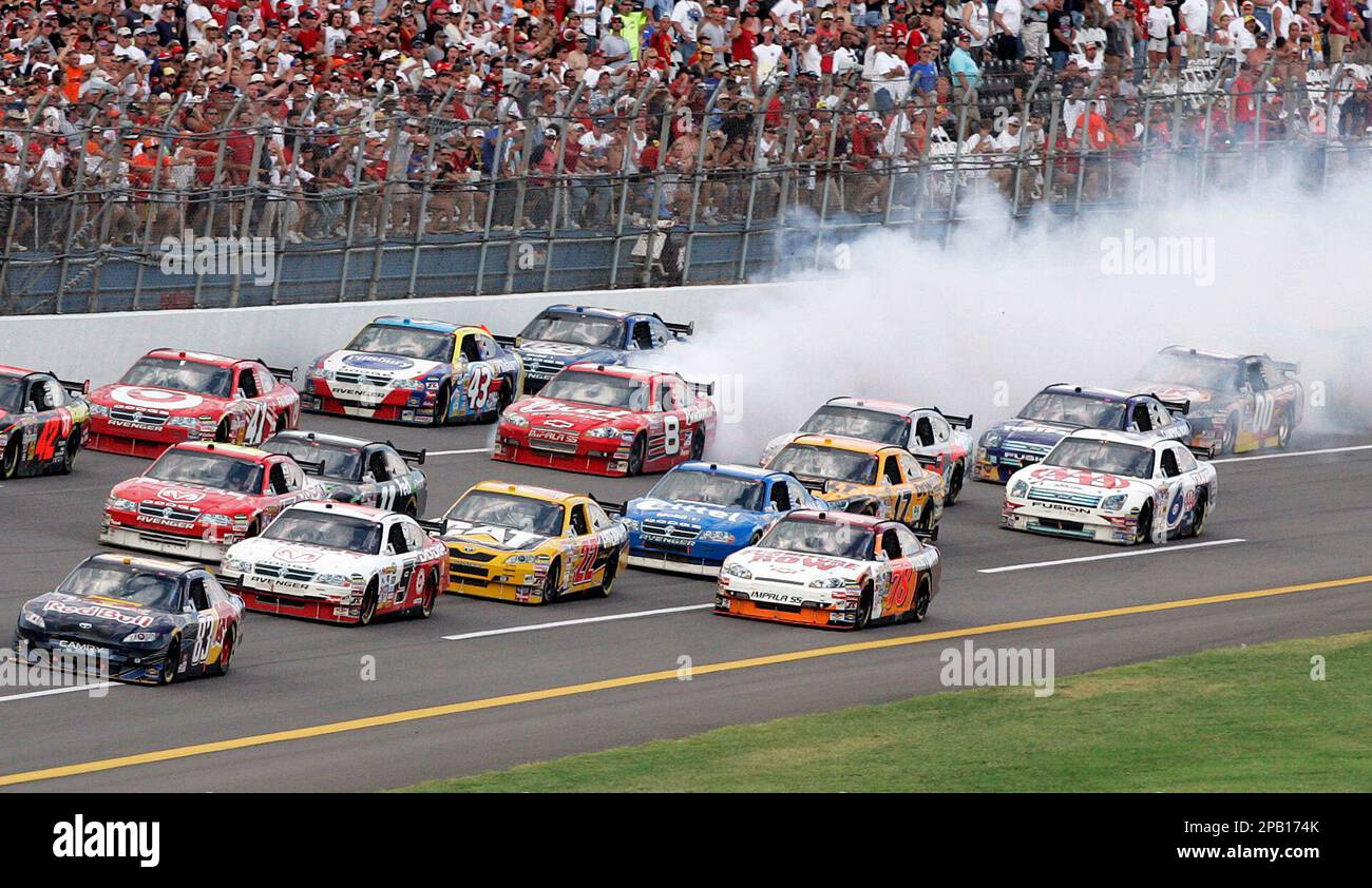 Smoke comes from the car of Dale Earnhardt Jr. (8) after he blew an ...