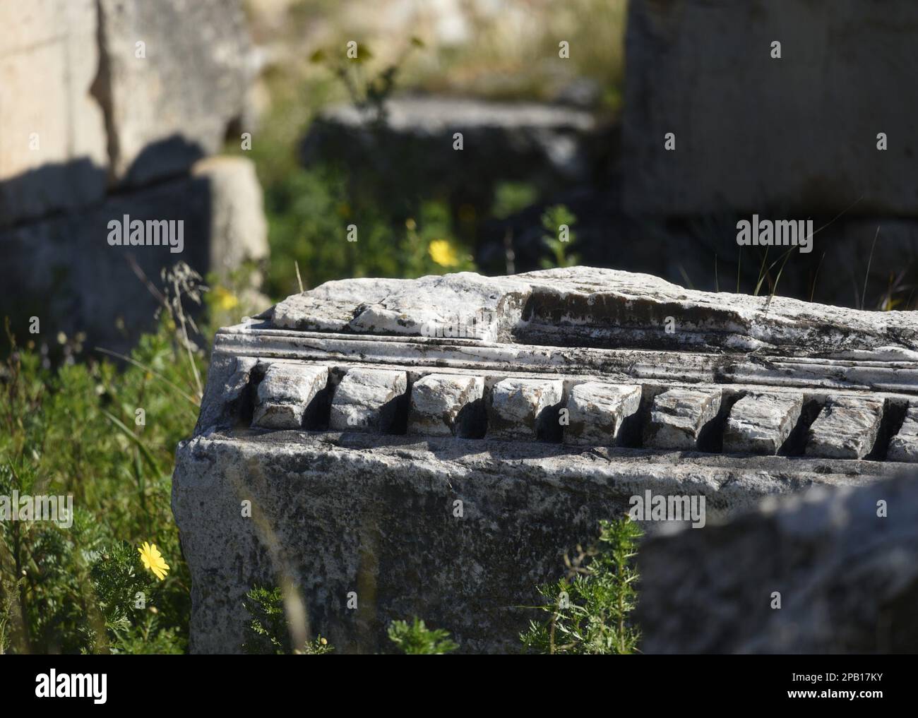 Ancient sculpted marble ruins at the Archaeological Site of Eleusis in ...