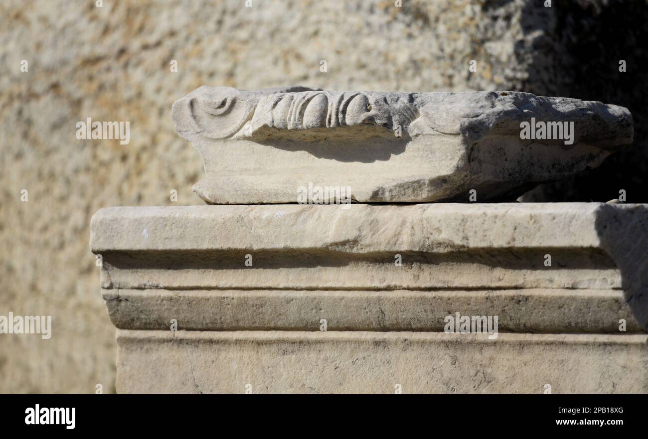 Ancient sculpted marble ruins at the Archaeological Site of Eleusis in ...