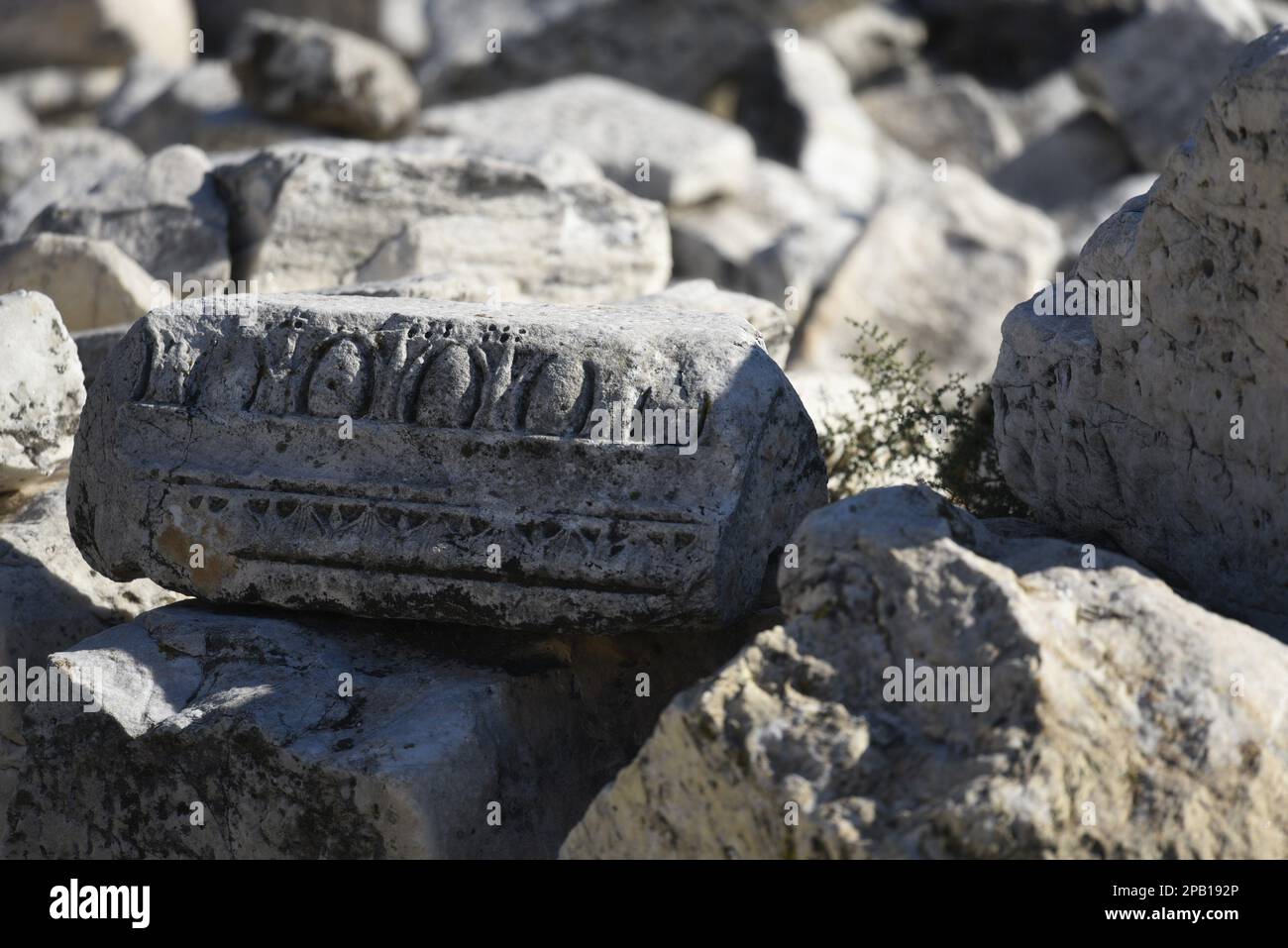 Ancient sculpted marble ruins at the Archaeological Site of Eleusis in ...