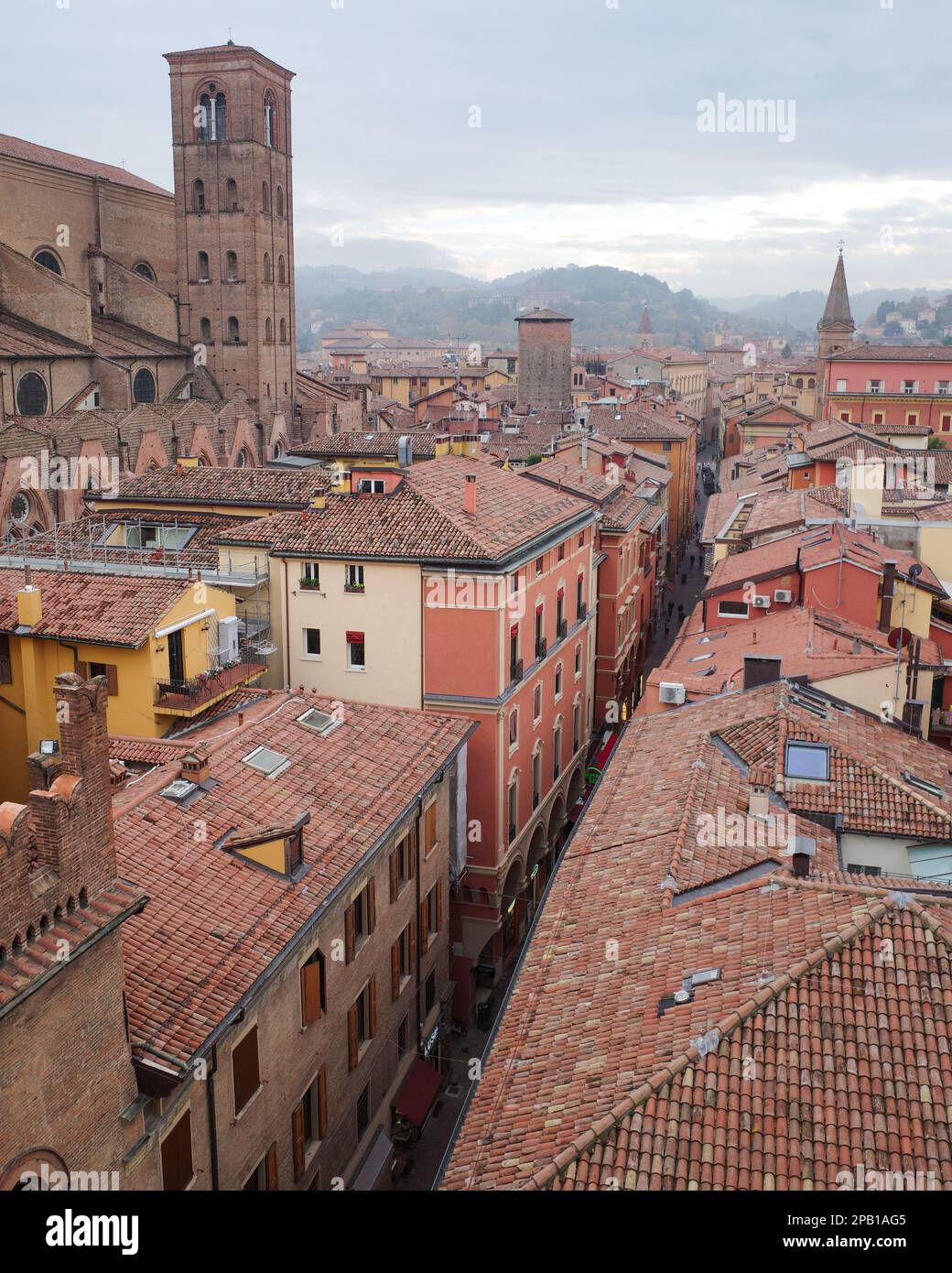 Bologna, Italy - 16 Nov, 2022: Cityscape views over the towers and ...