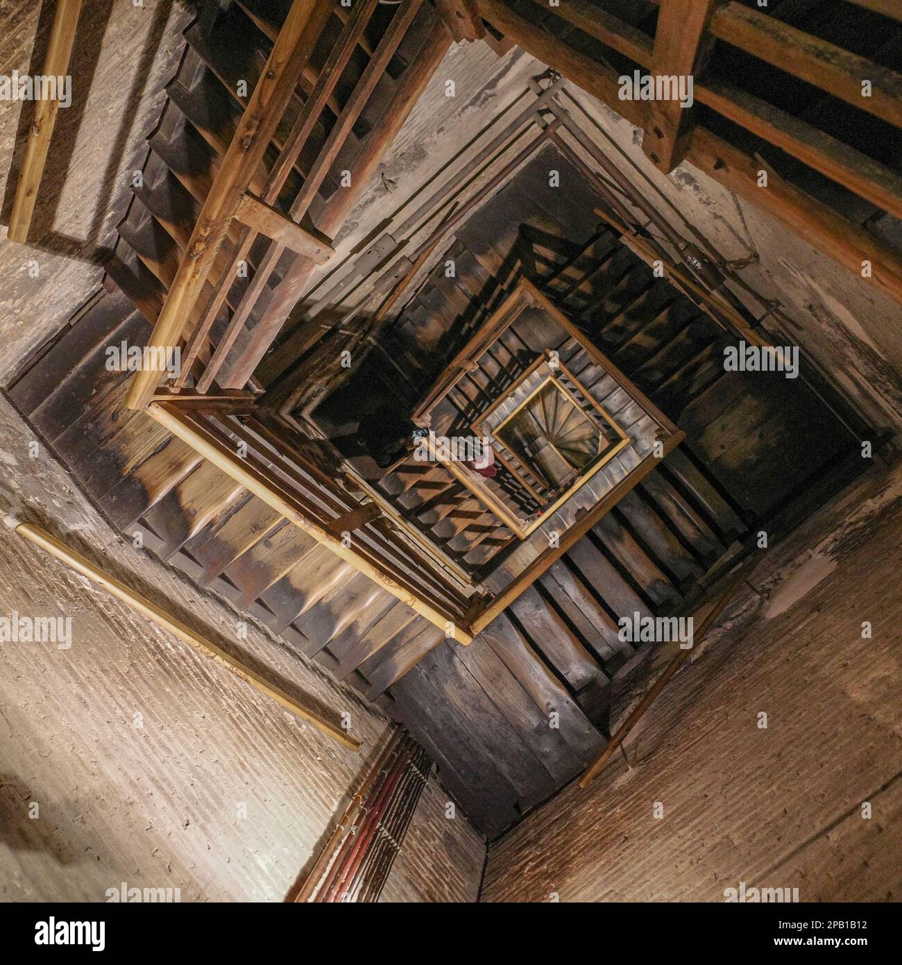 Bologna, Italy - 17 Nov, 2022: Inside the wooden staircase of the ...
