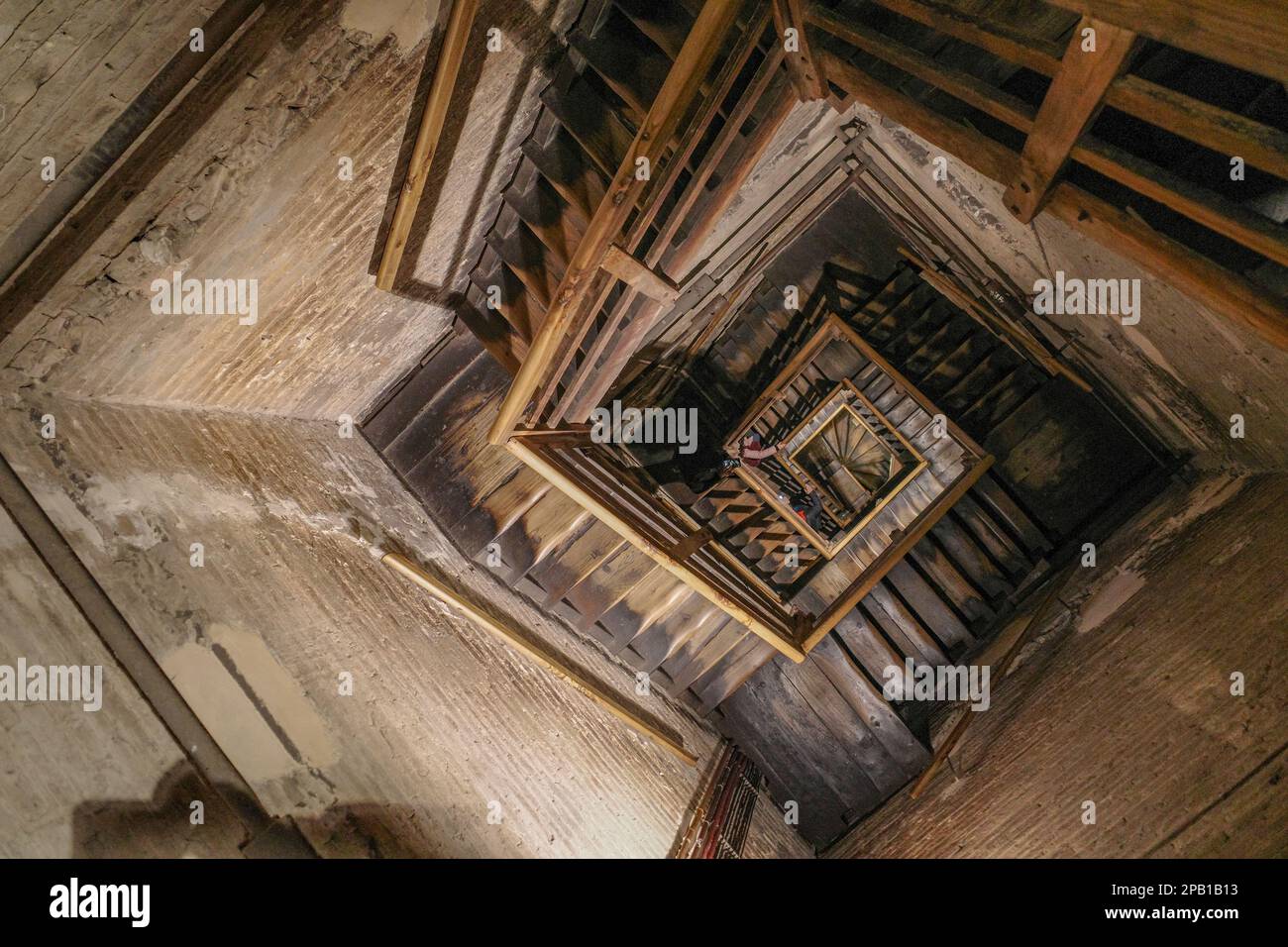 Bologna, Italy - 17 Nov, 2022: Inside the wooden staircase of the ...