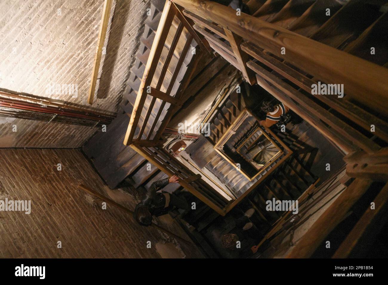 Bologna, Italy - 17 Nov, 2022: Inside the wooden staircase of the ...