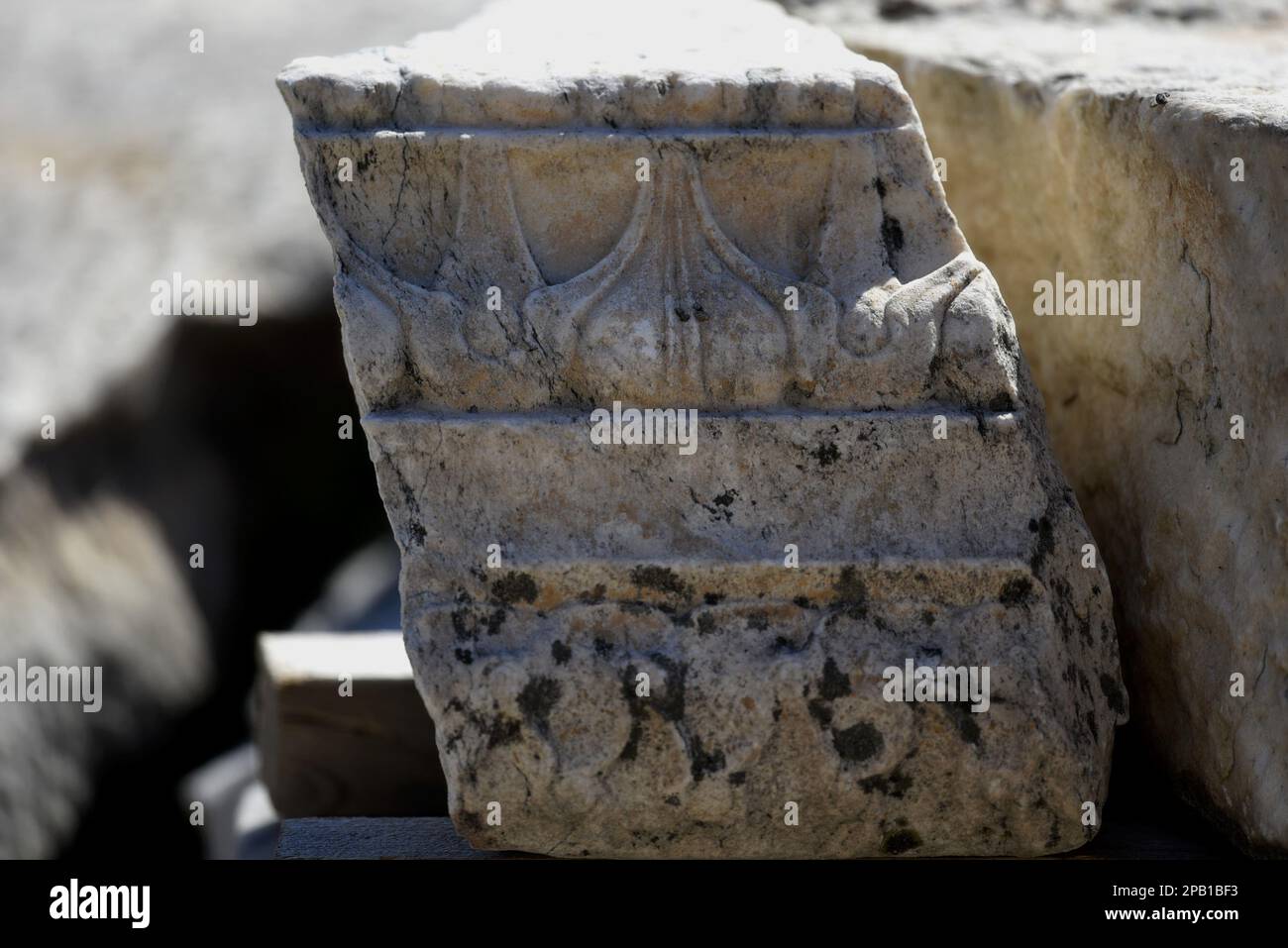 Ancient sculpted marble ruins at the Archaeological Site of Eleusis in ...