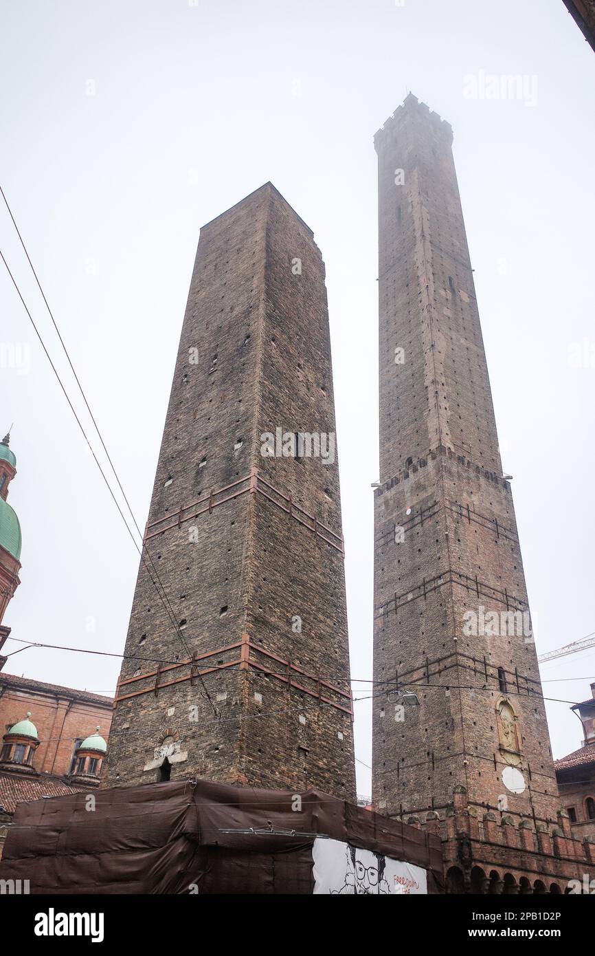 Bologna, Italy - 16 Nov, 2022: The two famous falling towers of ...