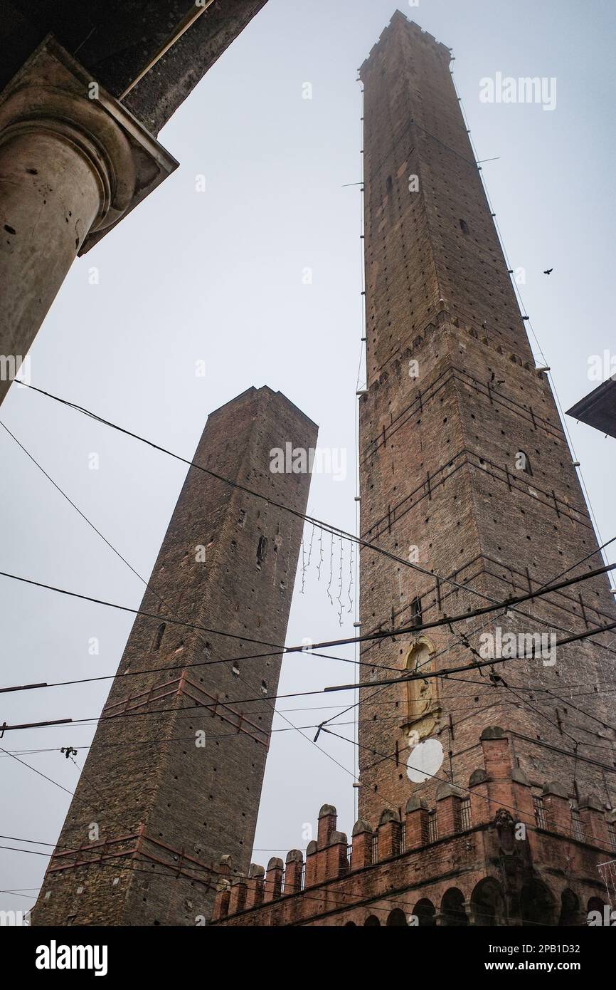 Bologna, Italy - 16 Nov, 2022: The two famous falling towers of ...