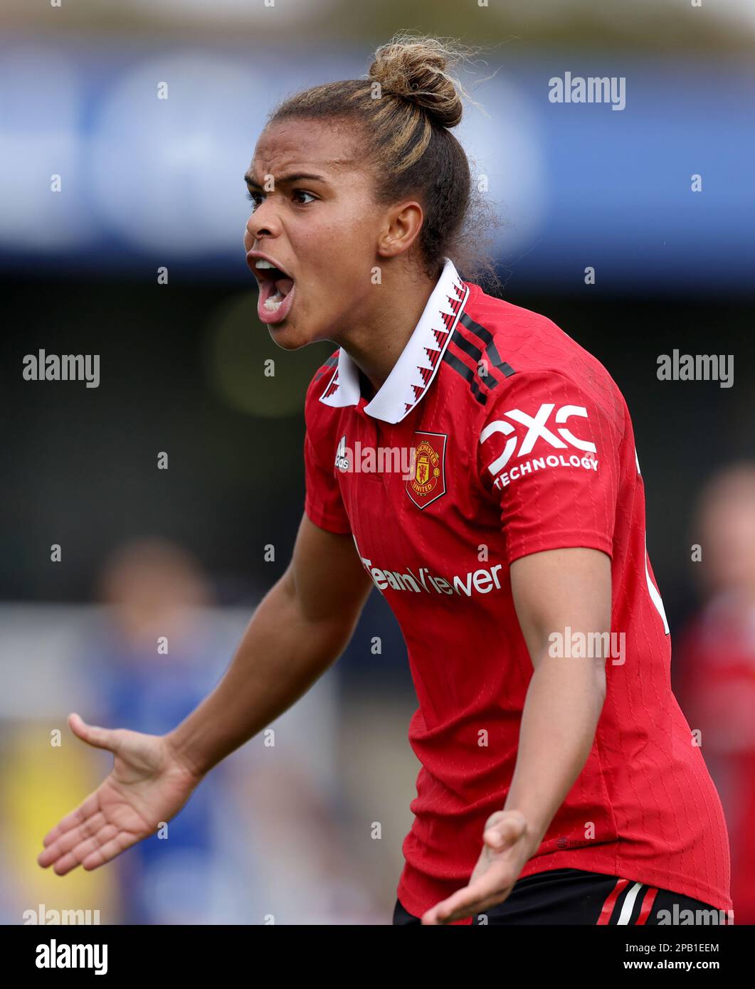 Manchester United's Nikita Parris reacts after being taken down in the ...