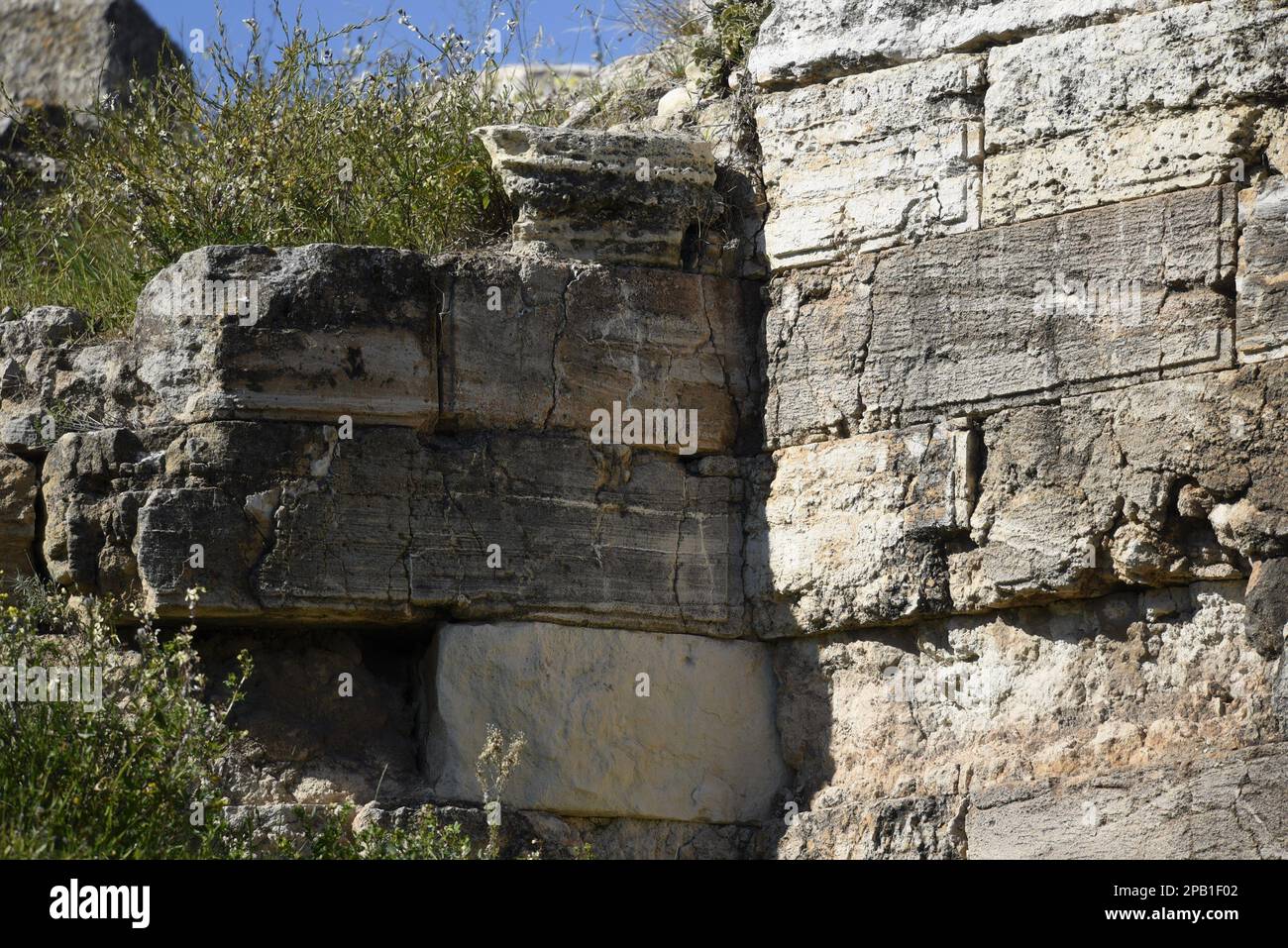 Ancient tephrocyan Eleusinian stone wall known as "Lycurgio"at the ...