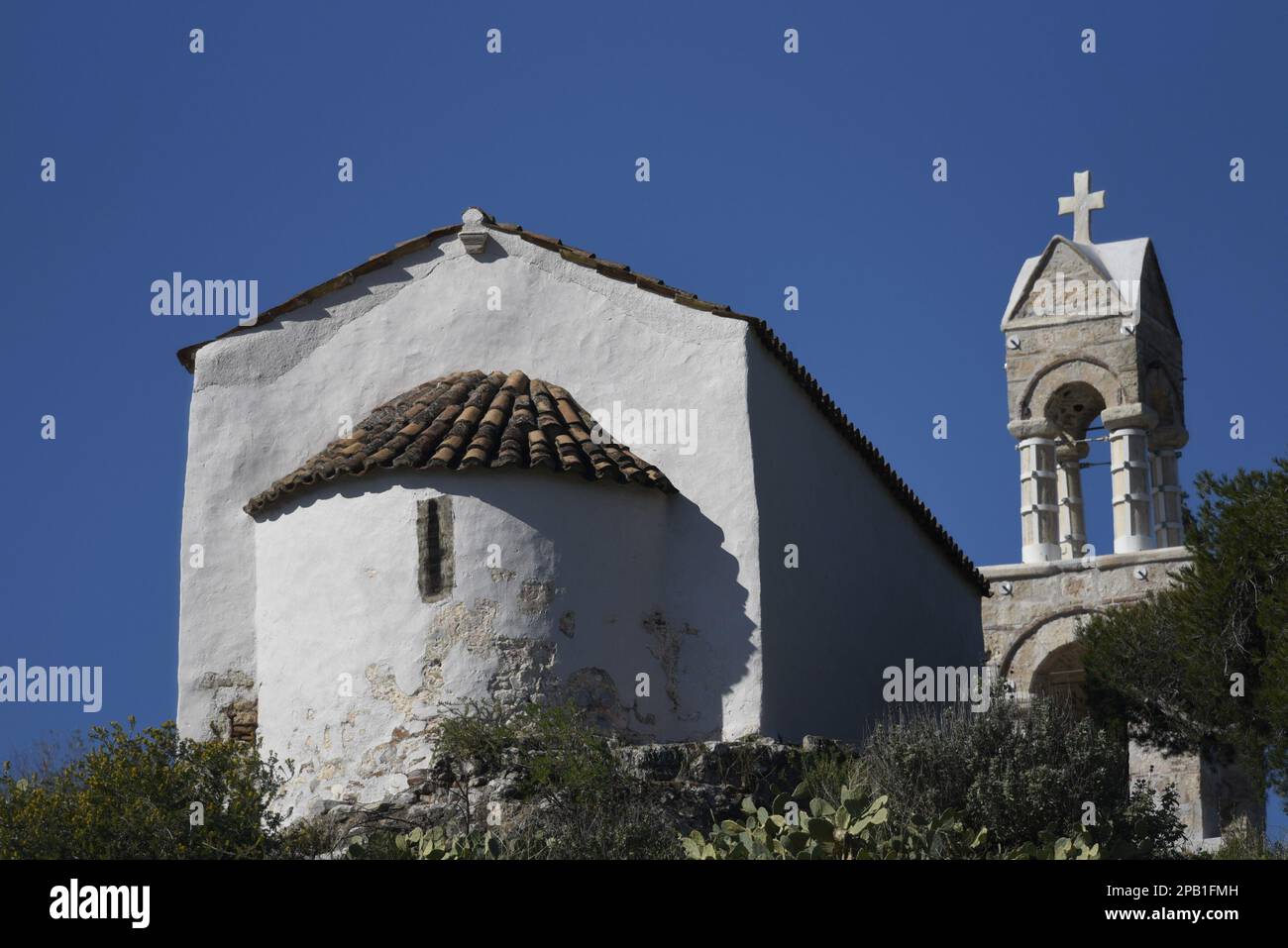 Landscape with scenic view of Panaghia Mesosporitissa a Byzantine ...
