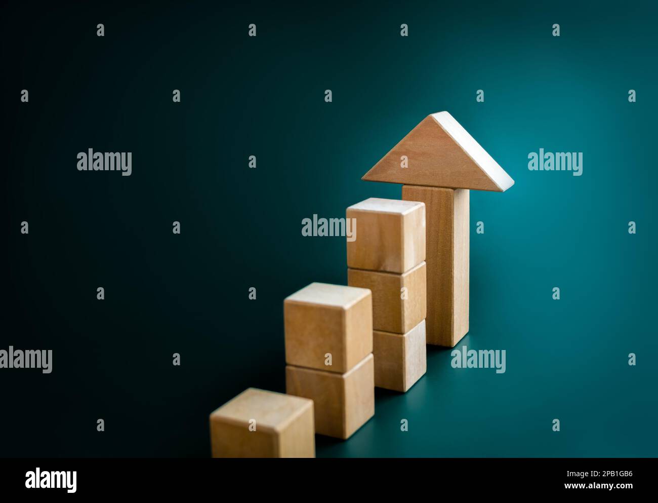 Big arrowhead wooden on increase cube blocks bar graph chart steps on ...