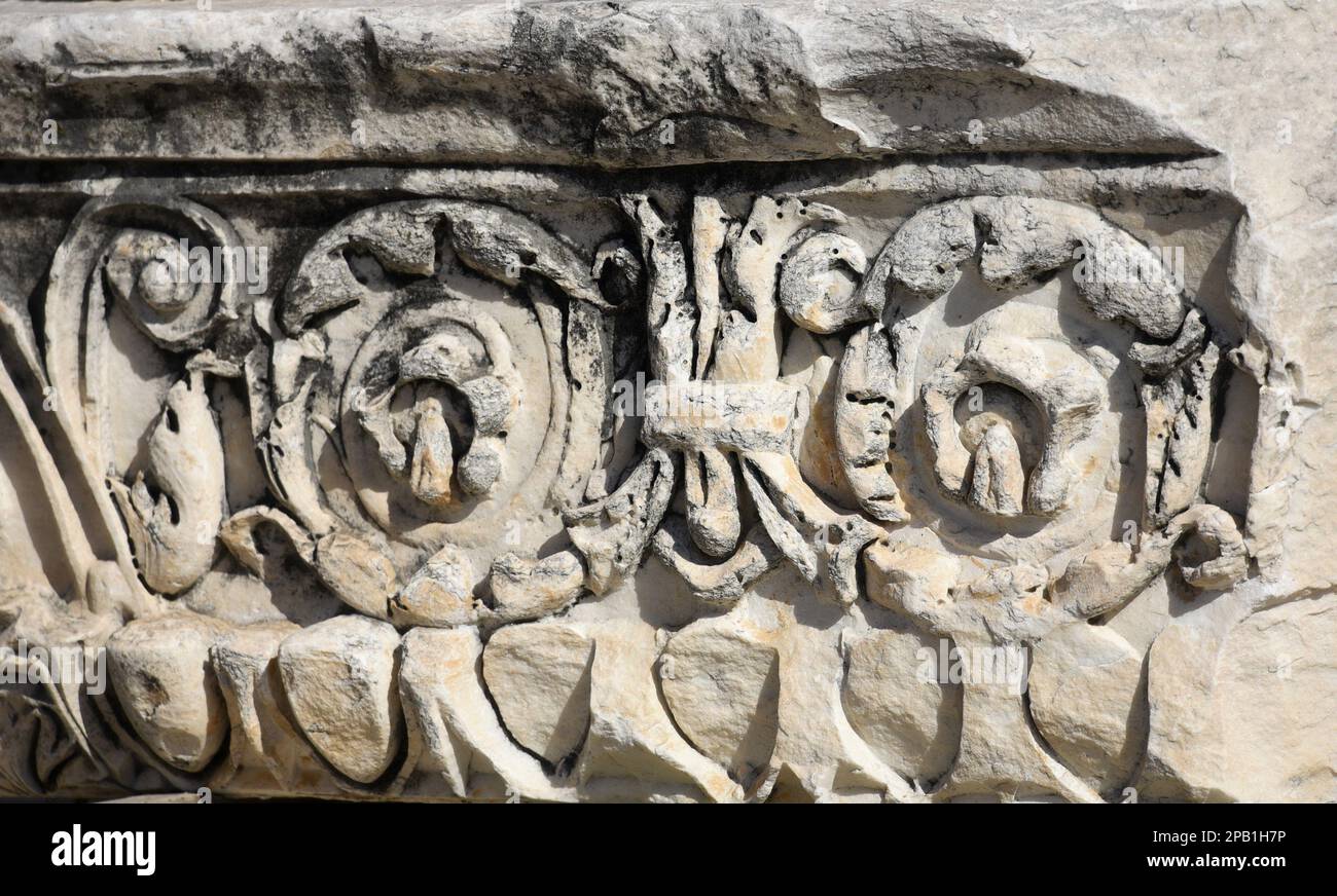 Ancient sculpted marble ruins at the Archaeological Site of Eleusis in ...