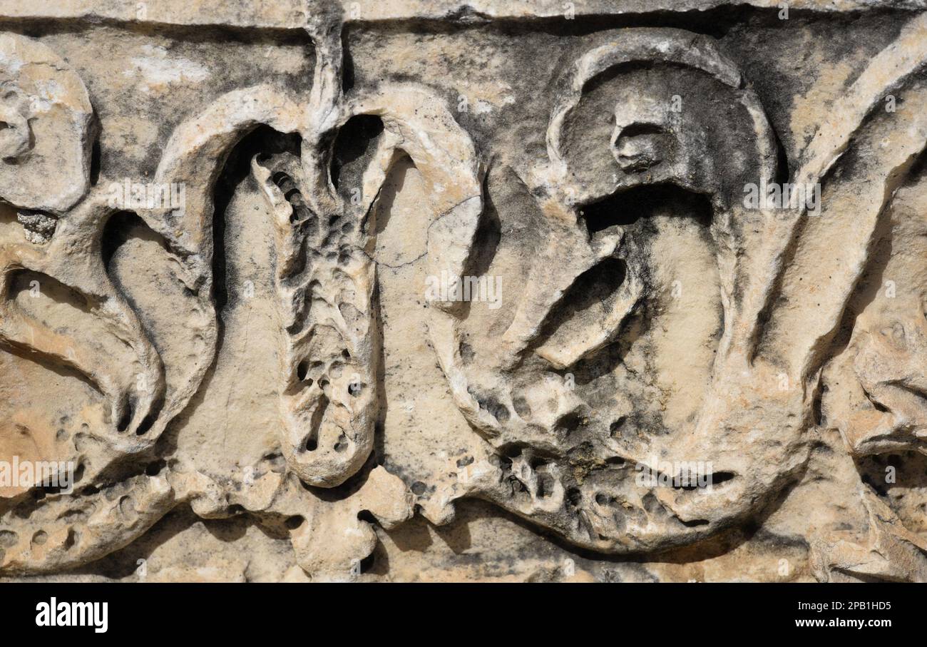 Ancient sculpted marble ruins at the Archaeological Site of Eleusis in ...