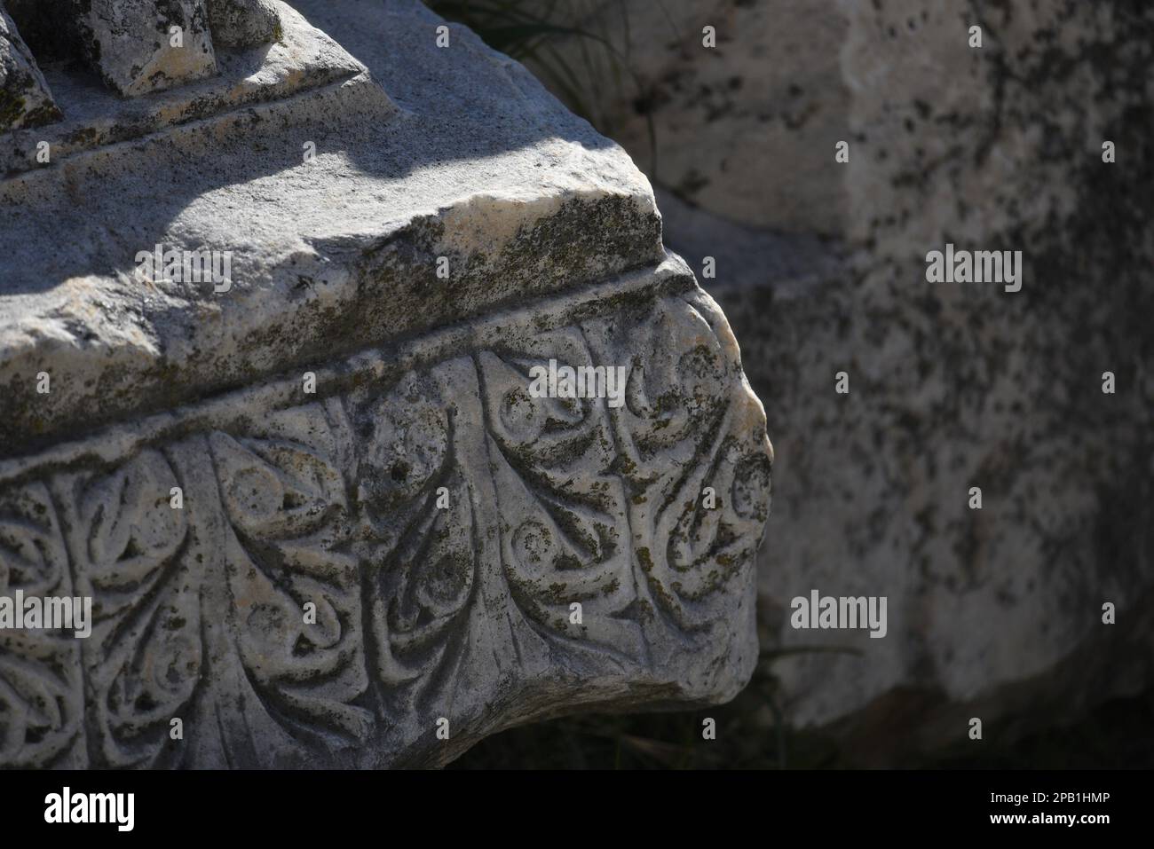 Ancient sculpted marble ruins at the Archaeological Site of Eleusis in ...