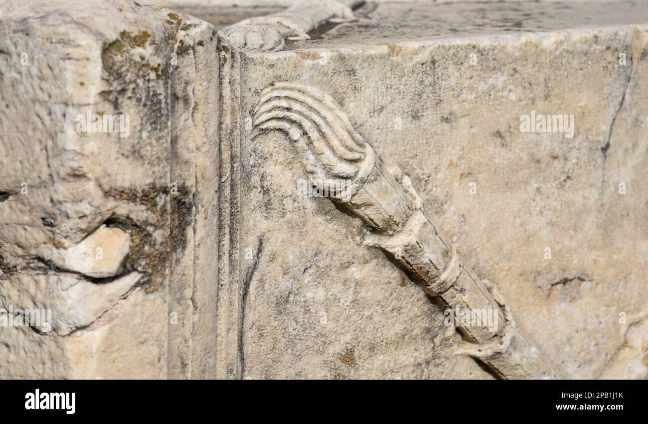 Ancient sculpted marble ruins at the Archaeological Site of Eleusis in ...
