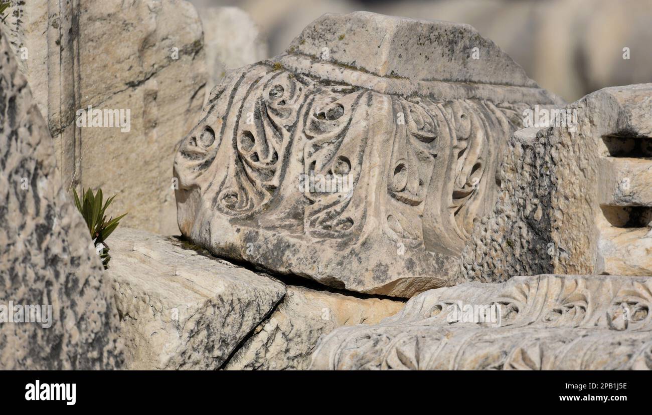Ancient sculpted marble ruins at the Archaeological Site of Eleusis in ...
