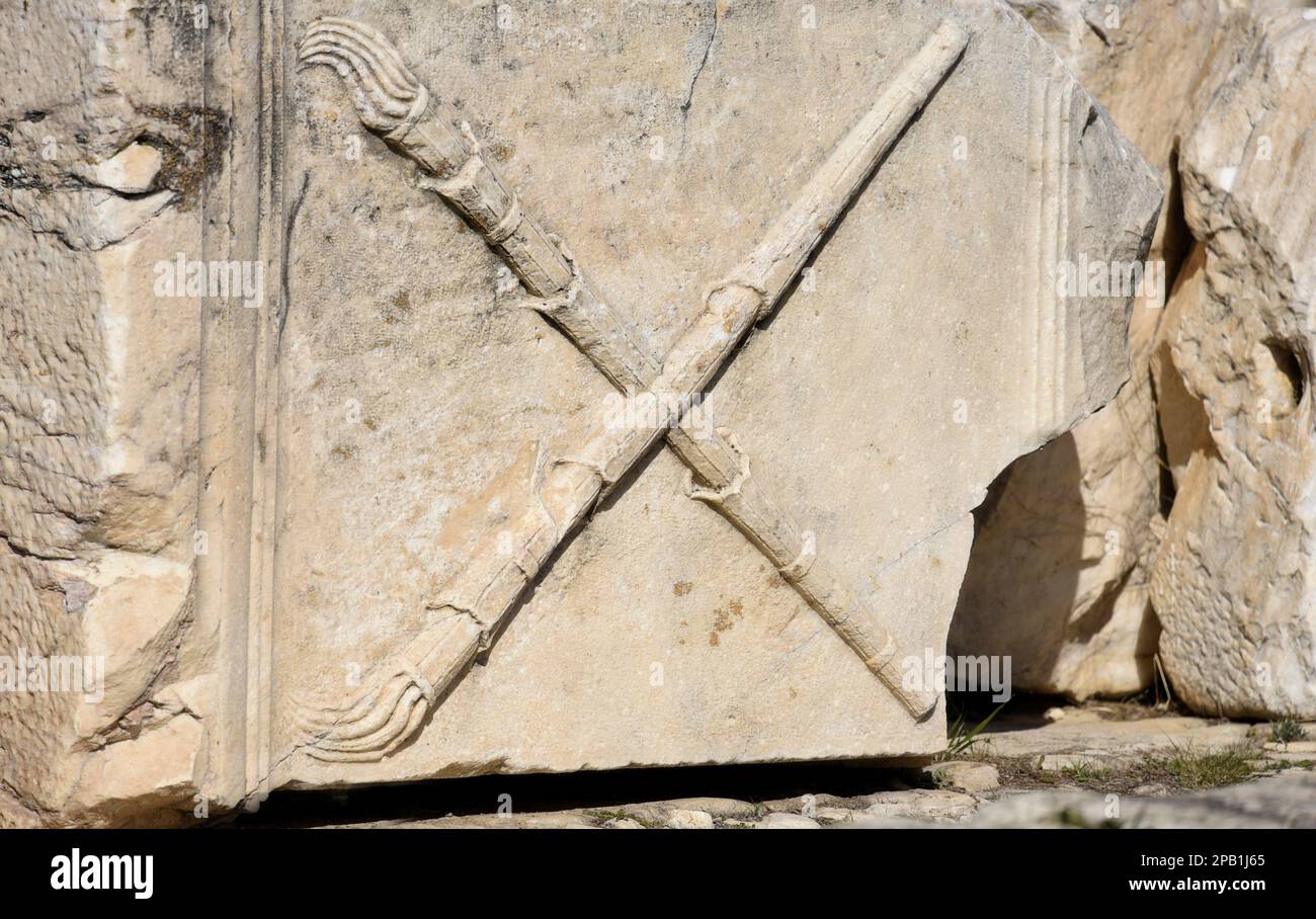 Ancient sculpted marble ruins at the Archaeological Site of Eleusis in ...