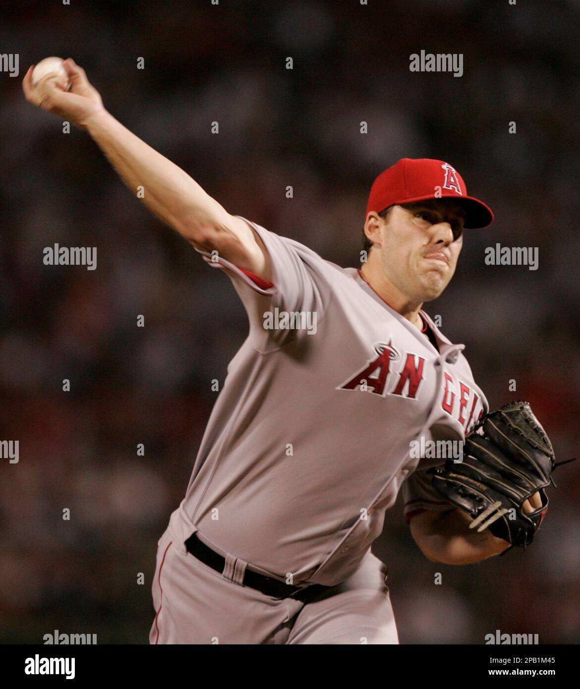Los Angeles Angels' John Lackey pitches in the first inning in Game 1 ...
