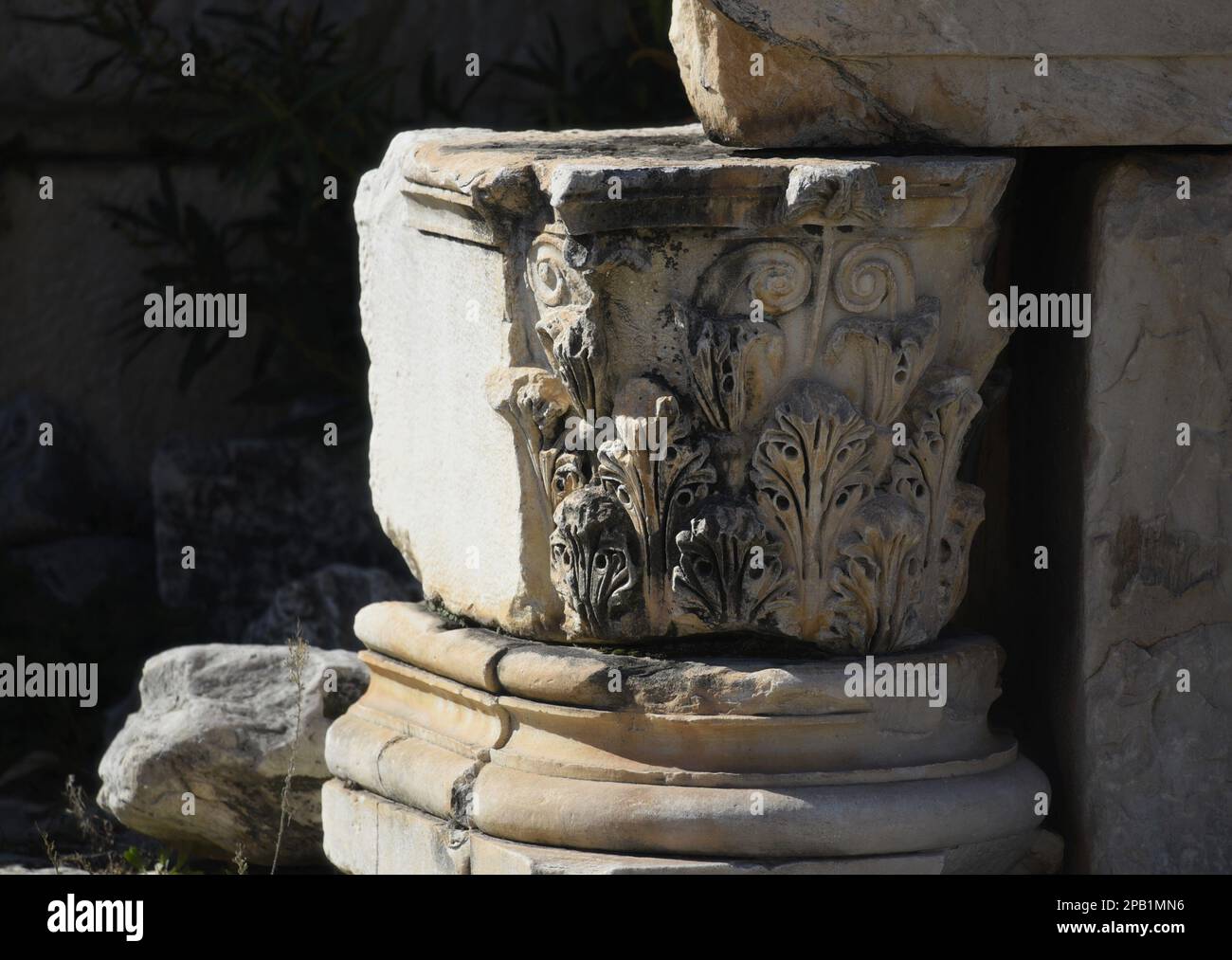 Ancient Corinthian order capital of the outer colonnaded portico along ...