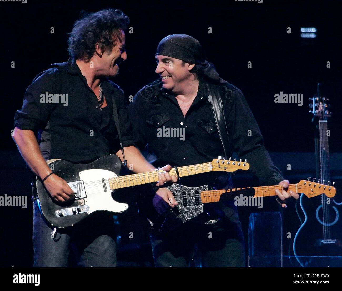 Bruce Springsteen , left, and Little Steven Van Zandt smile as they ...