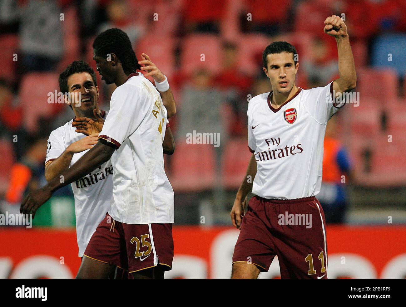 Arsenal's Robin Van Persie, right, and teammates celebrate scoring ...
