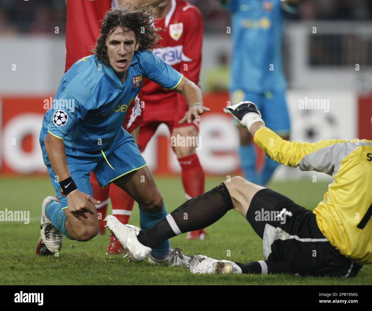 Barcelona's Carles Puyol reacts after he scored the opening goal during ...