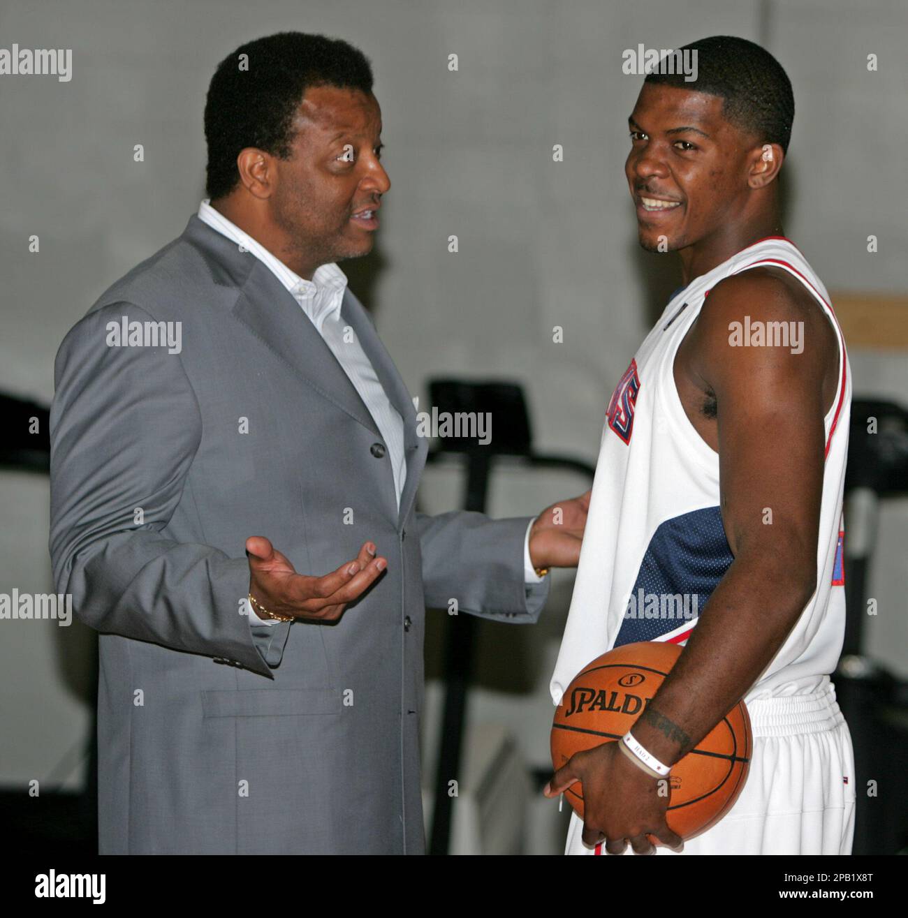 Atlanta Hawks' Joe Johnson, right and general manager Billy Knight talk ...