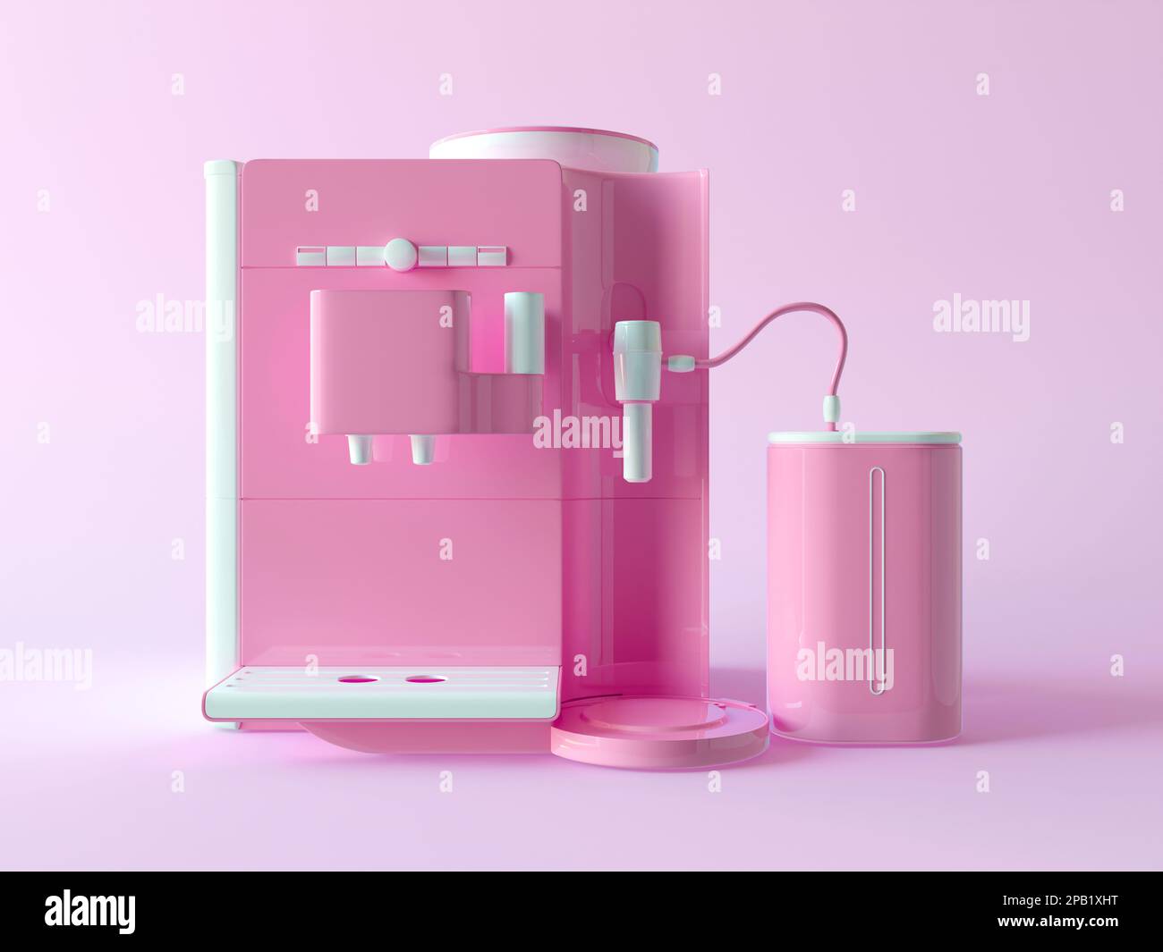 Pink and white plastic coffee machine with automatic milk whisk ...