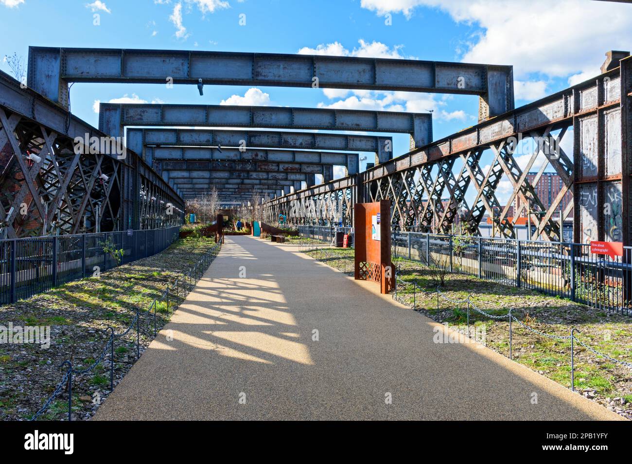 On the Castlefield Viaduct elevated linear park, made in the style of ...