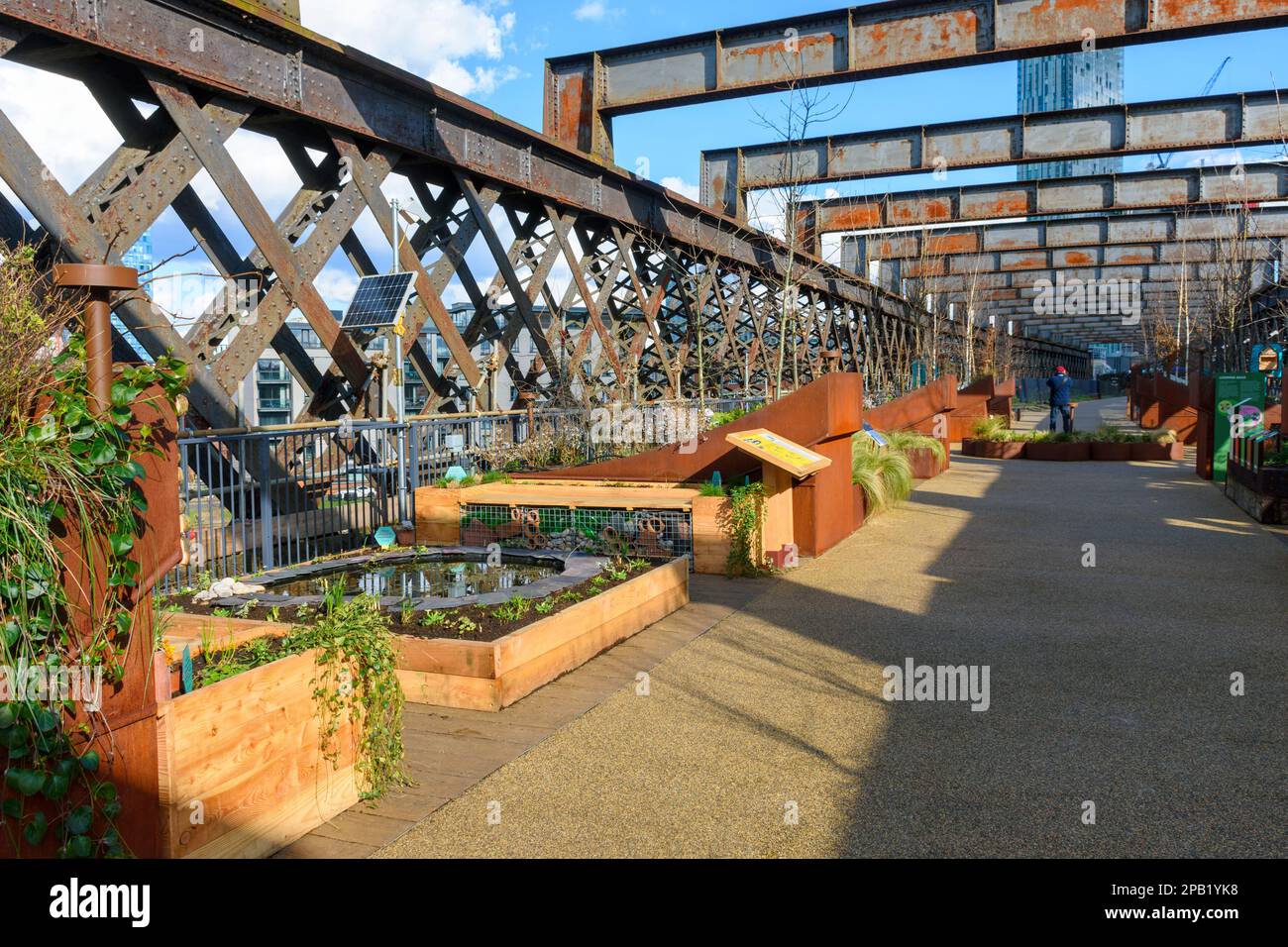On the Castlefield Viaduct elevated linear park, made in the style of ...