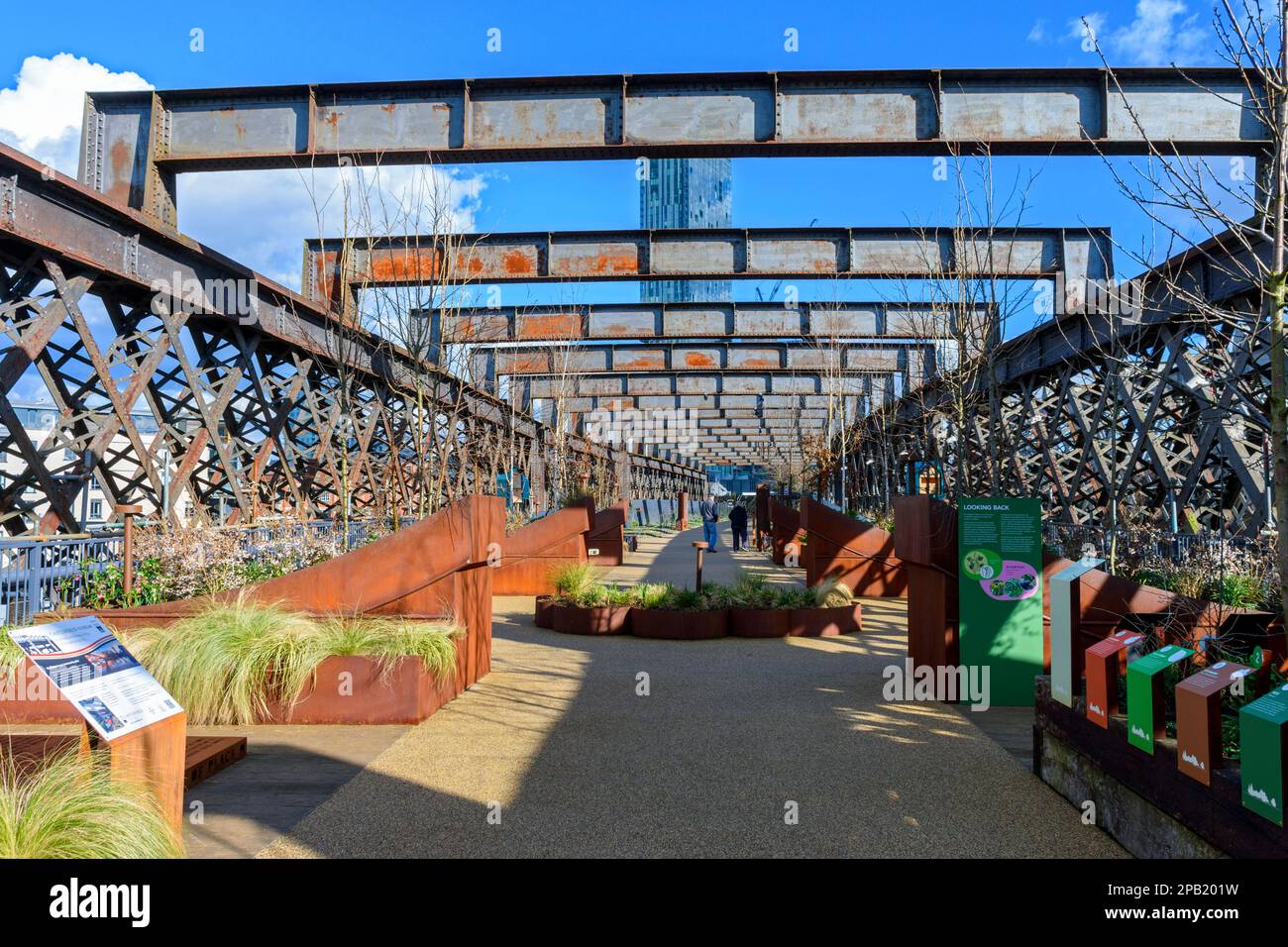 On the Castlefield Viaduct elevated linear park, made in the style of ...