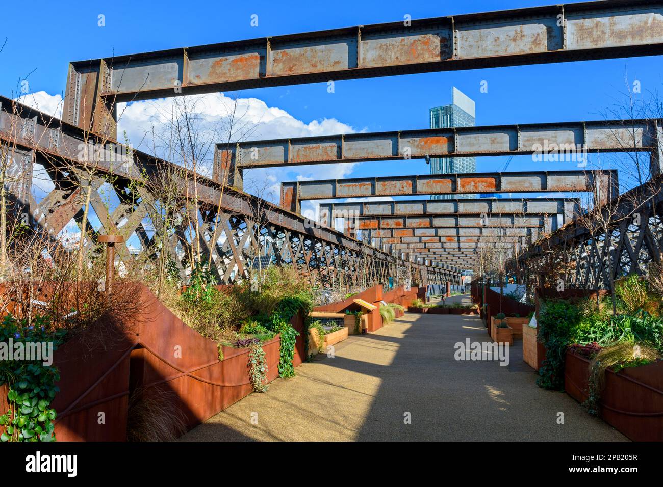 On the Castlefield Viaduct elevated linear park, made in the style of ...