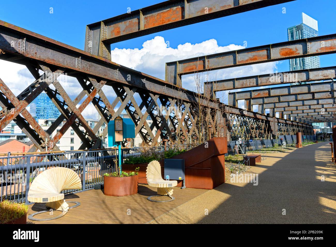 On the Castlefield Viaduct elevated linear park, made in the style of ...