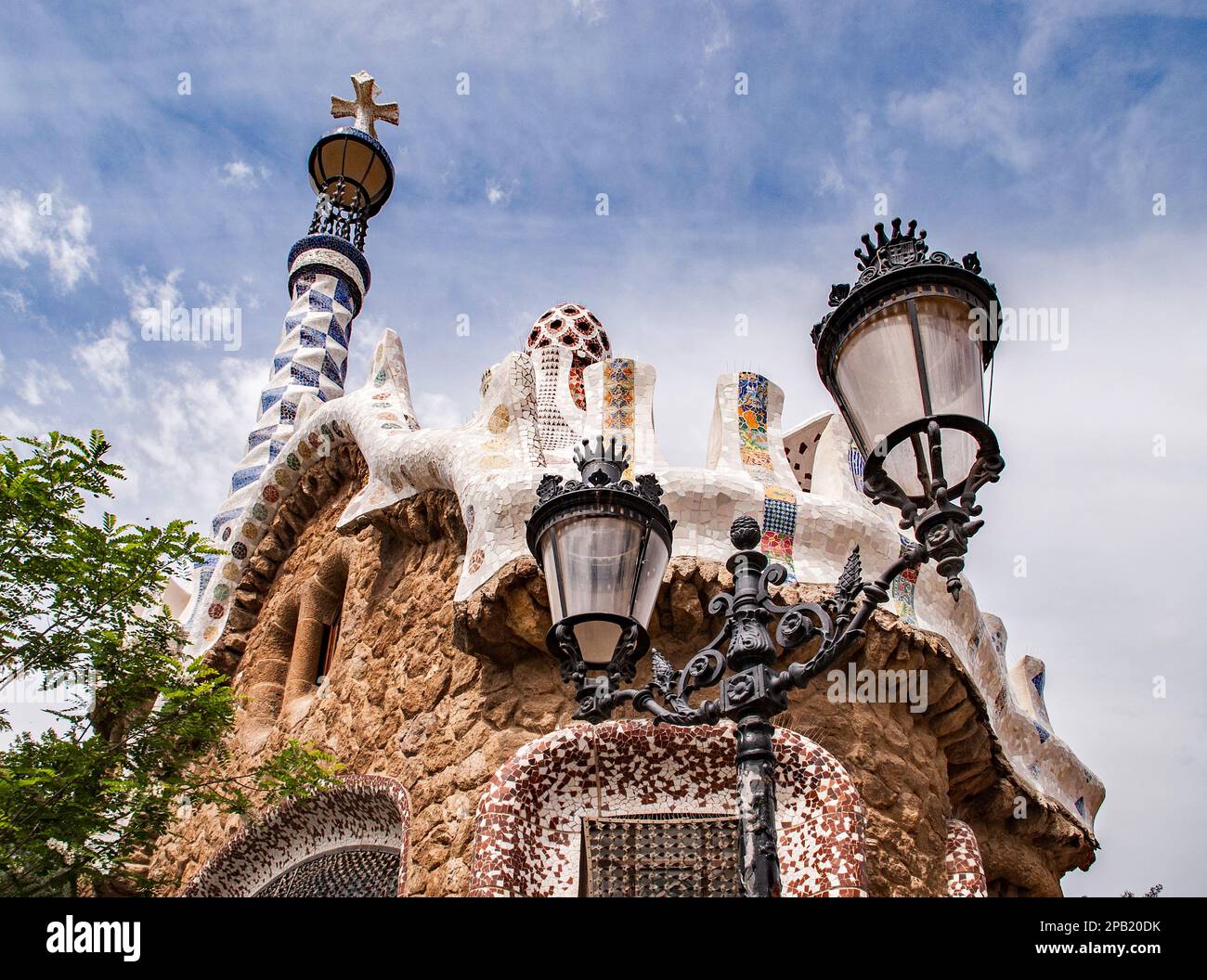 Antoni gaudis work at the entrance to park guell hi-res stock ...