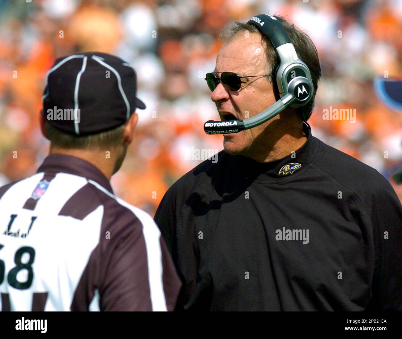 Baltimore Ravens coach Brian Billick yells toward the field during the Raven's 27-13 loss to the ...