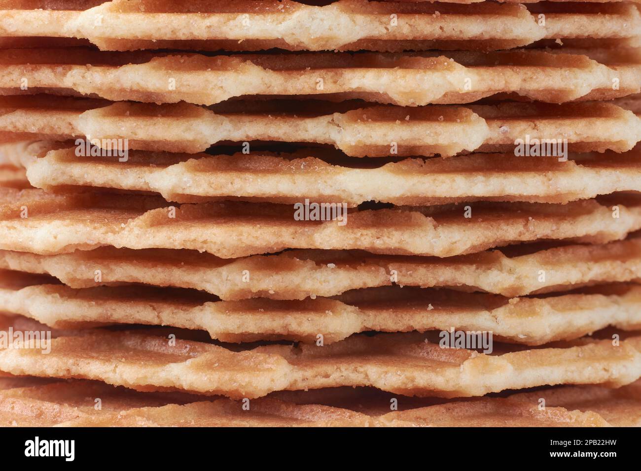 close-up view of stacked waffles pattern, abstract of crunchy cookies ...