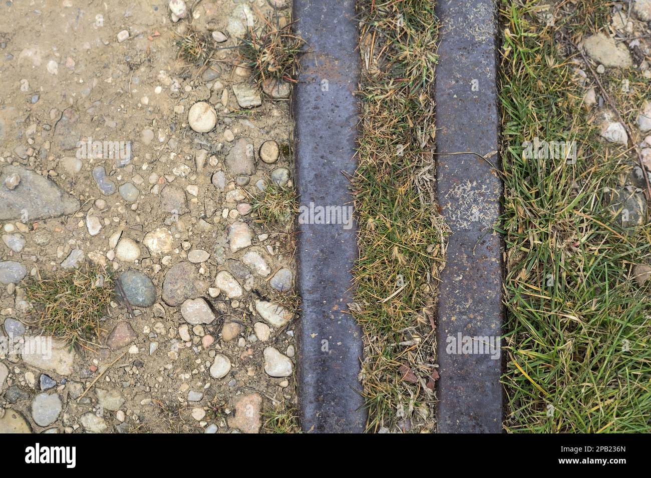 Tracks on the ground seen up close and from above Stock Photo - Alamy