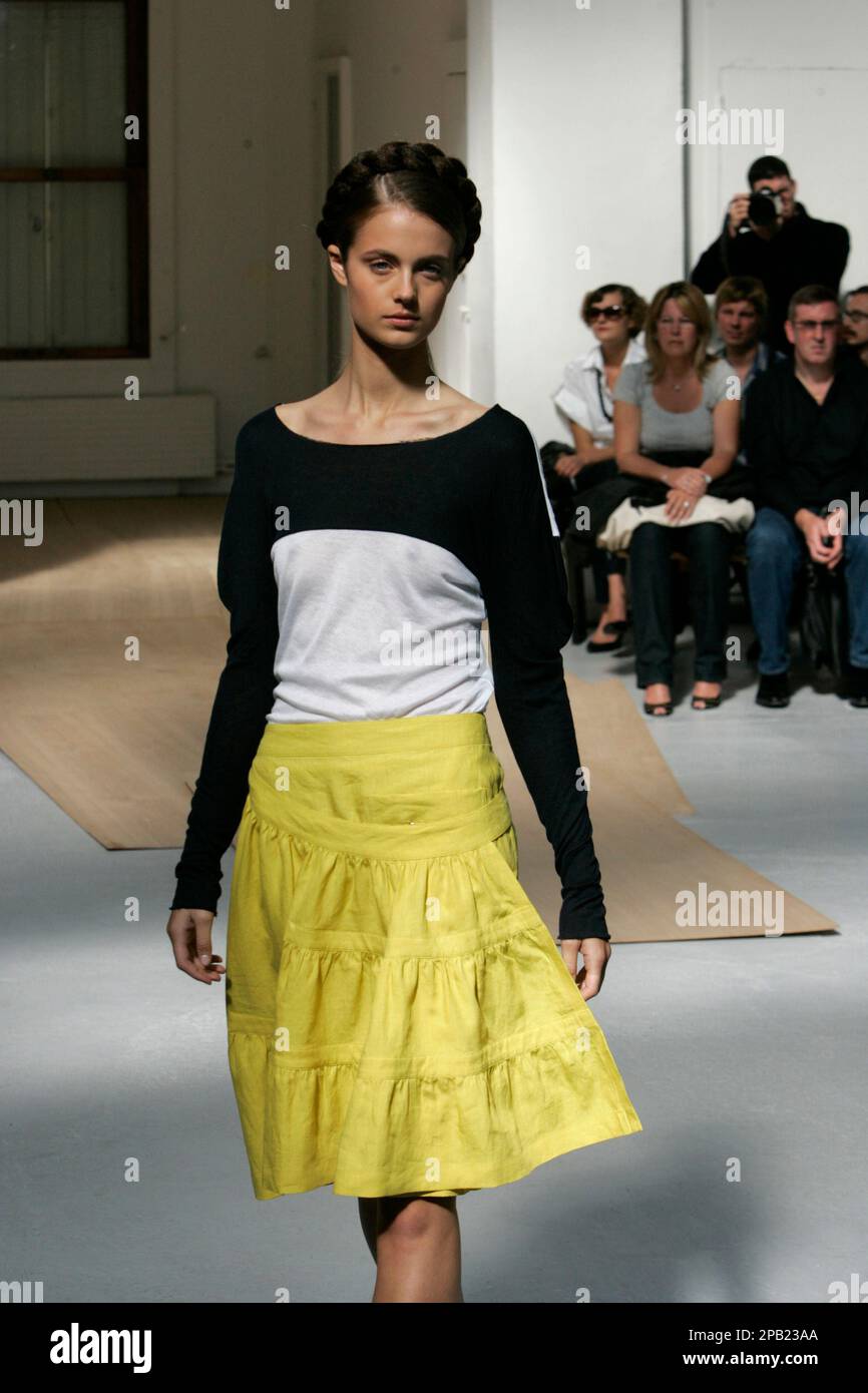 A model wears a creation by Japanese fashion designer Mina Perhonen for ...