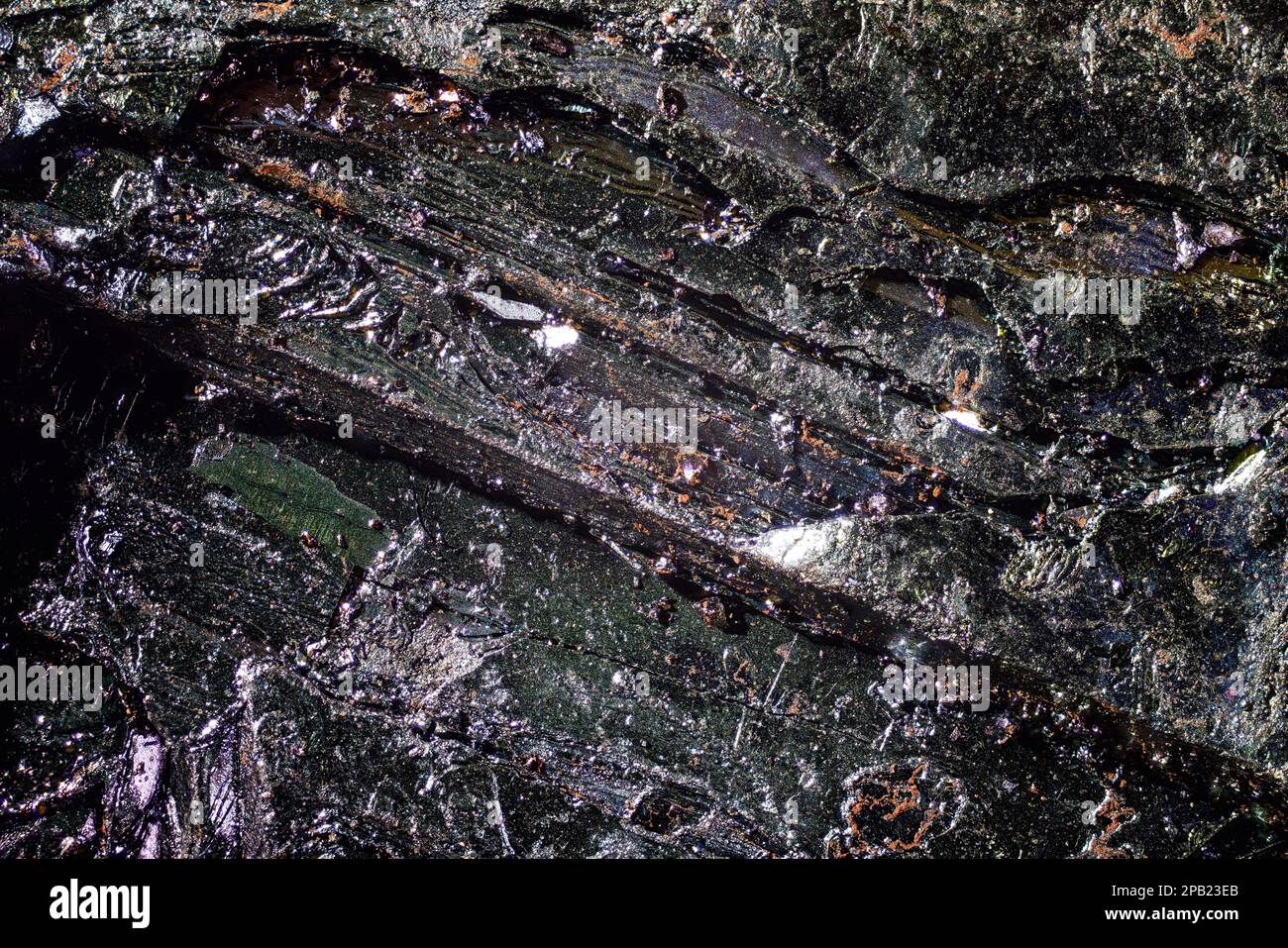 Potassium permanganate crystals under a microscope. Abstract science or ...