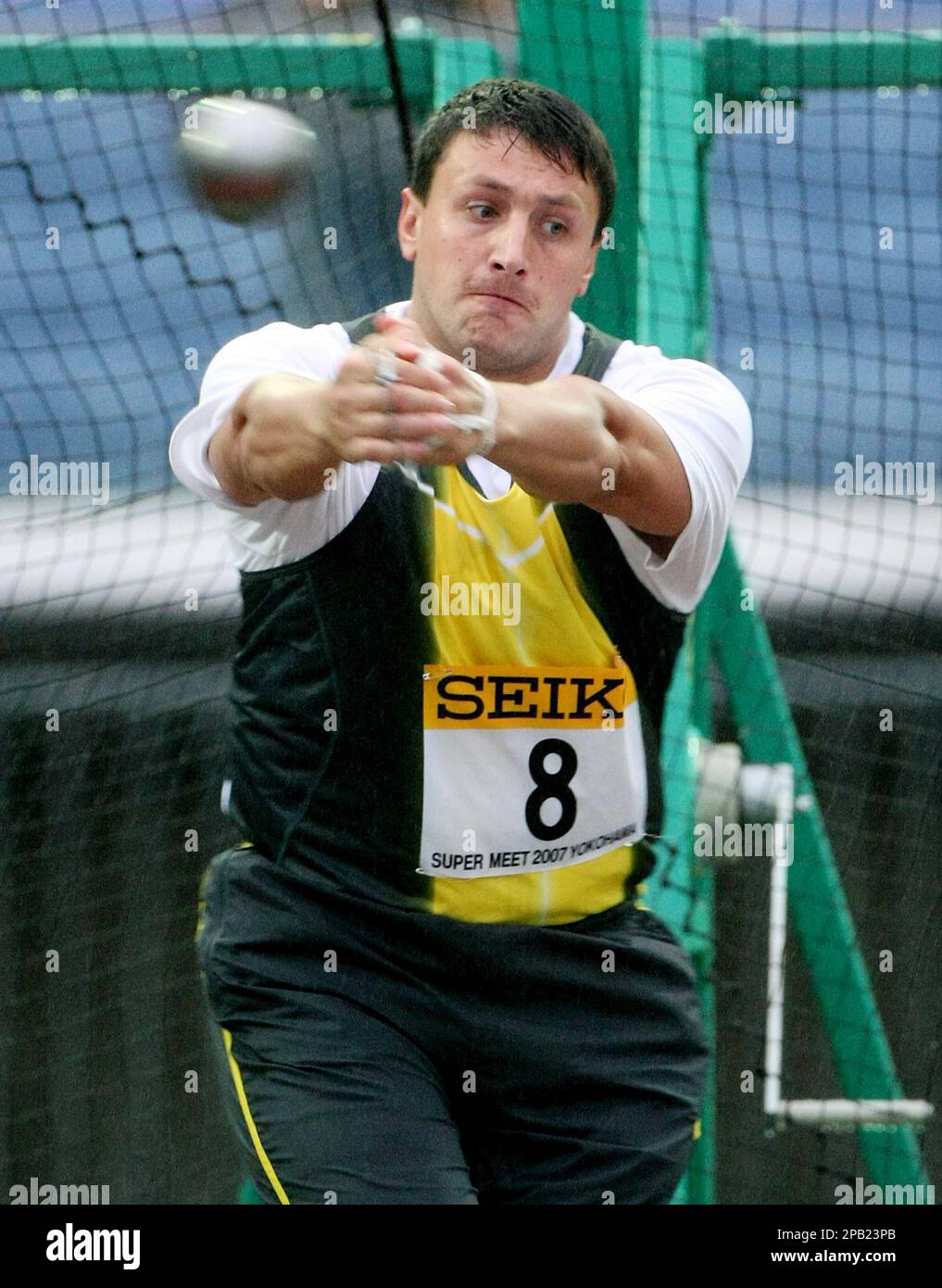 Ivan Tsikhan of Belarus competes on his way to winning the men's hammer ...