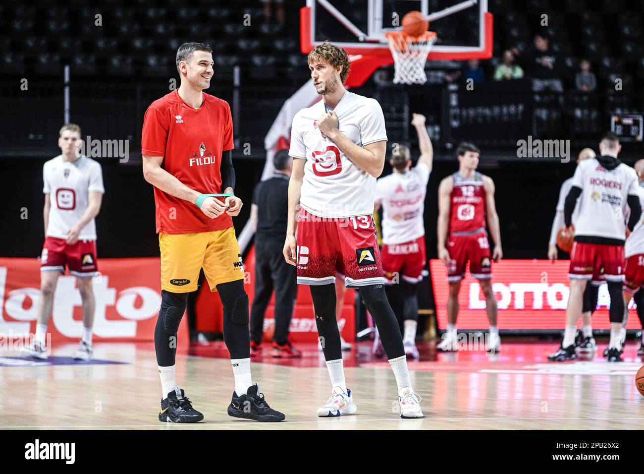 Oostende's Nikola Jovanovic and Antwerp's Ivan Marinkovic pictured ...
