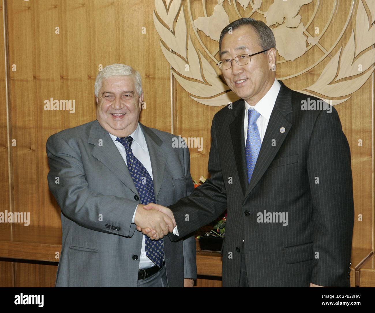 Ban Ki-moon, right, Secretary General of United Nations met Walid Al ...