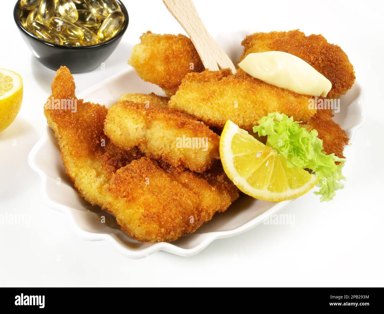 Fried Fish Nuggets on white Background Stock Photo - Alamy