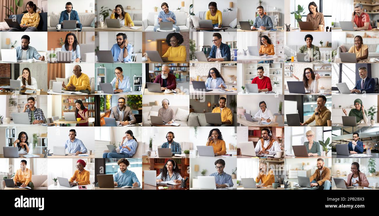 Technology and people concept, collection of candid photos, collage ...